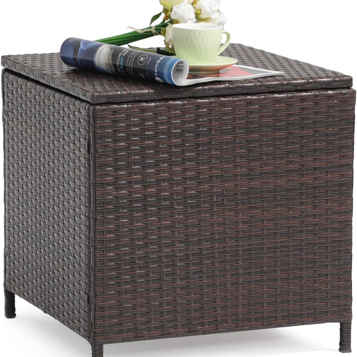 Outdoor Wicker Side Table, All-weather Rattan Small Storage Box End Ta ...